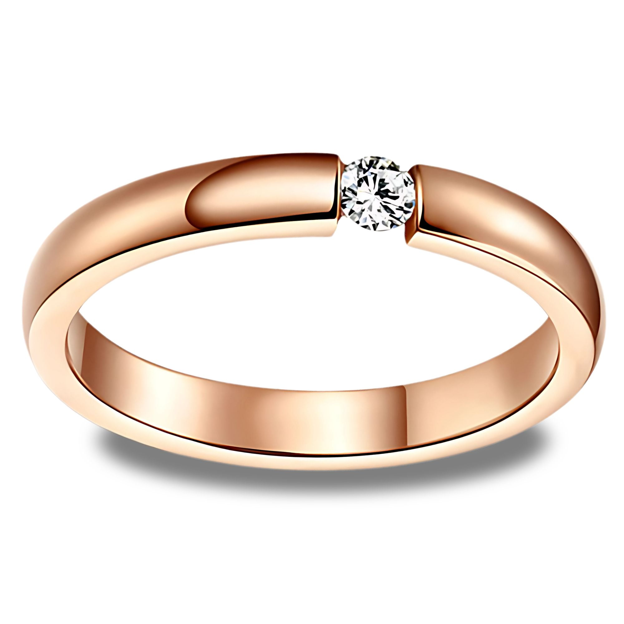 Wedding Band Ring for Women or Men Rose Gold Stainless Steel Crystal ...