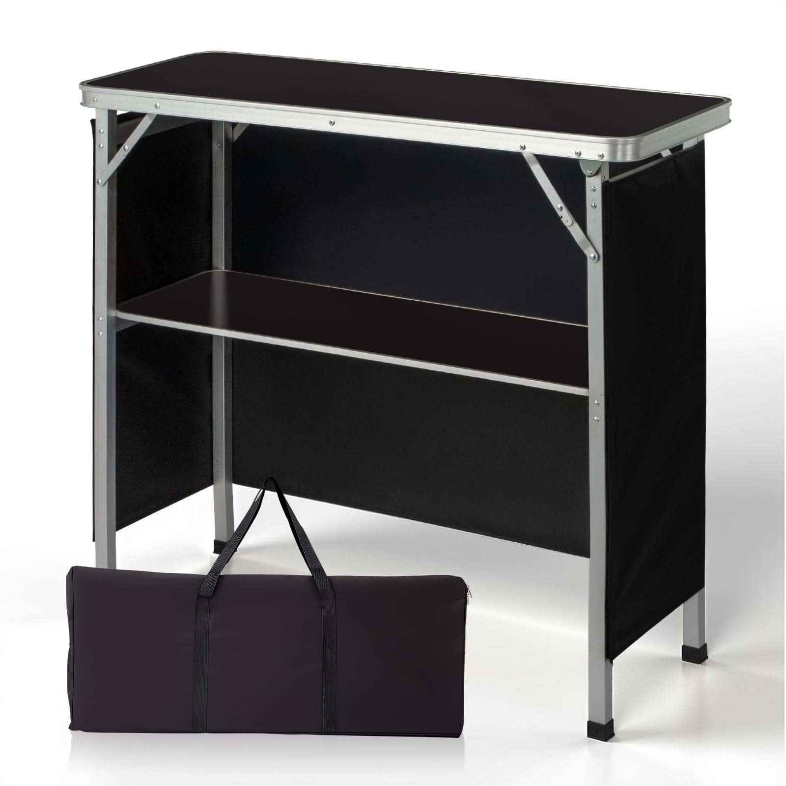Wedding Bar Table: Foldable Outdoor Bar Counter with Dual Shelves and ...