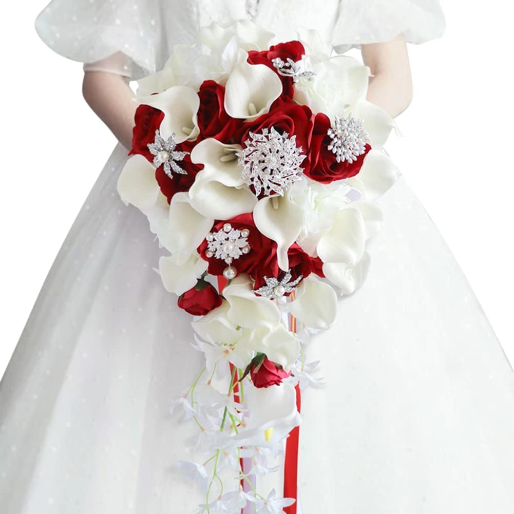 Wedding Bouquets for Bride – PU Calla Lily Roses Water Drops Forest ...