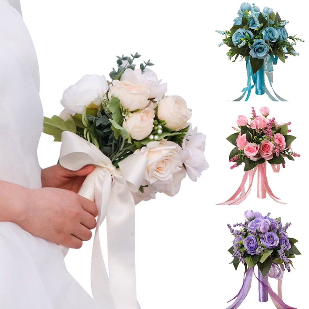 Wedding Bouquets for Bride, Silk Roses Bridal Wedding Hand Bouquet ...