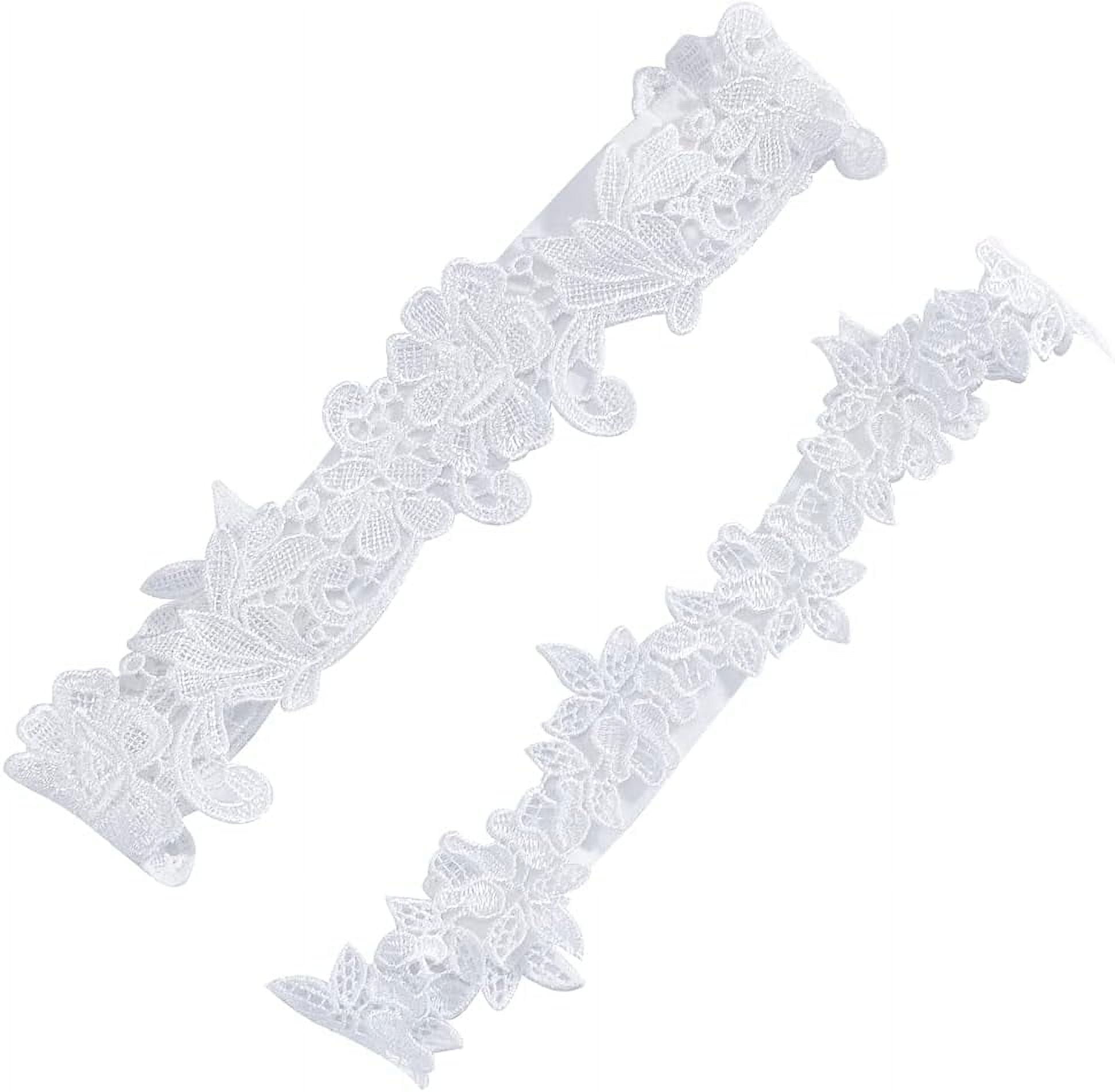 Wedding Bridal Garter White Lace Bridal Garter Hand Sewn Stretch Flower ...