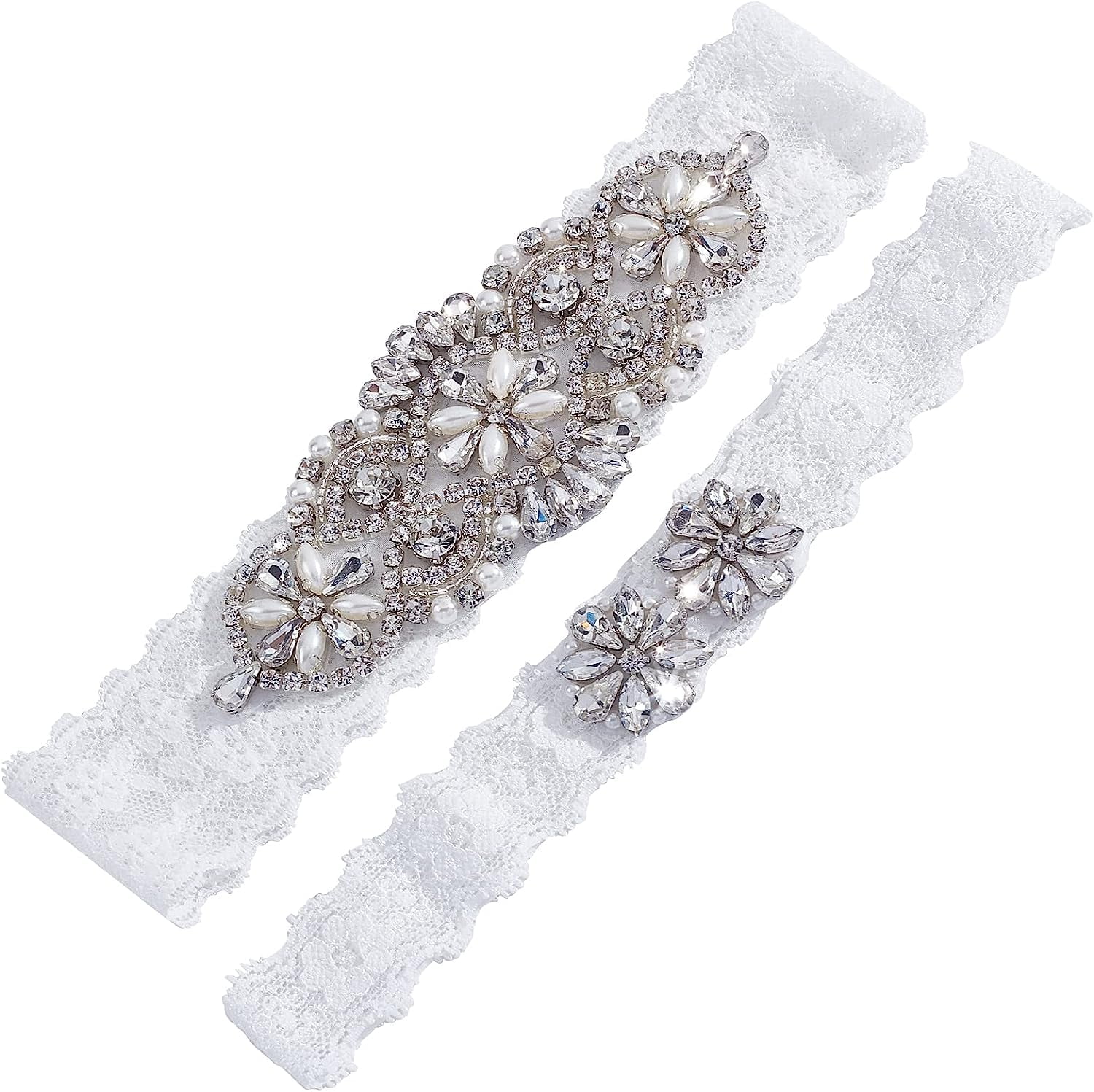 Wedding Bridal Garters White Lace Leg Garter with Rhinestones Clear ...
