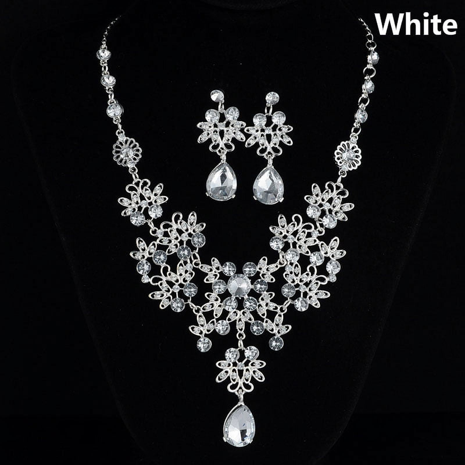 Wedding Bridal Jewelry Set Crystal Flower Water Drop Necklace ...