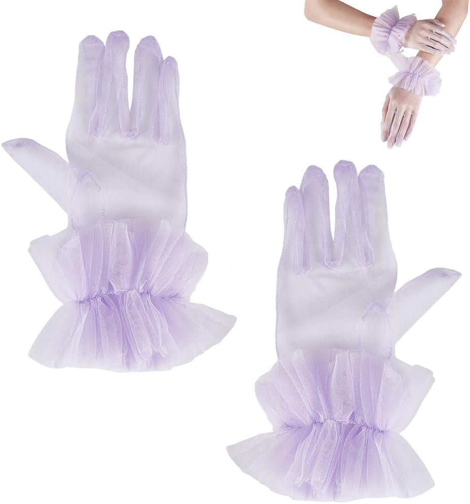 Wedding Bridal Short Tulle Ruffle Gloves Women's Tea Party Short Gloves ...