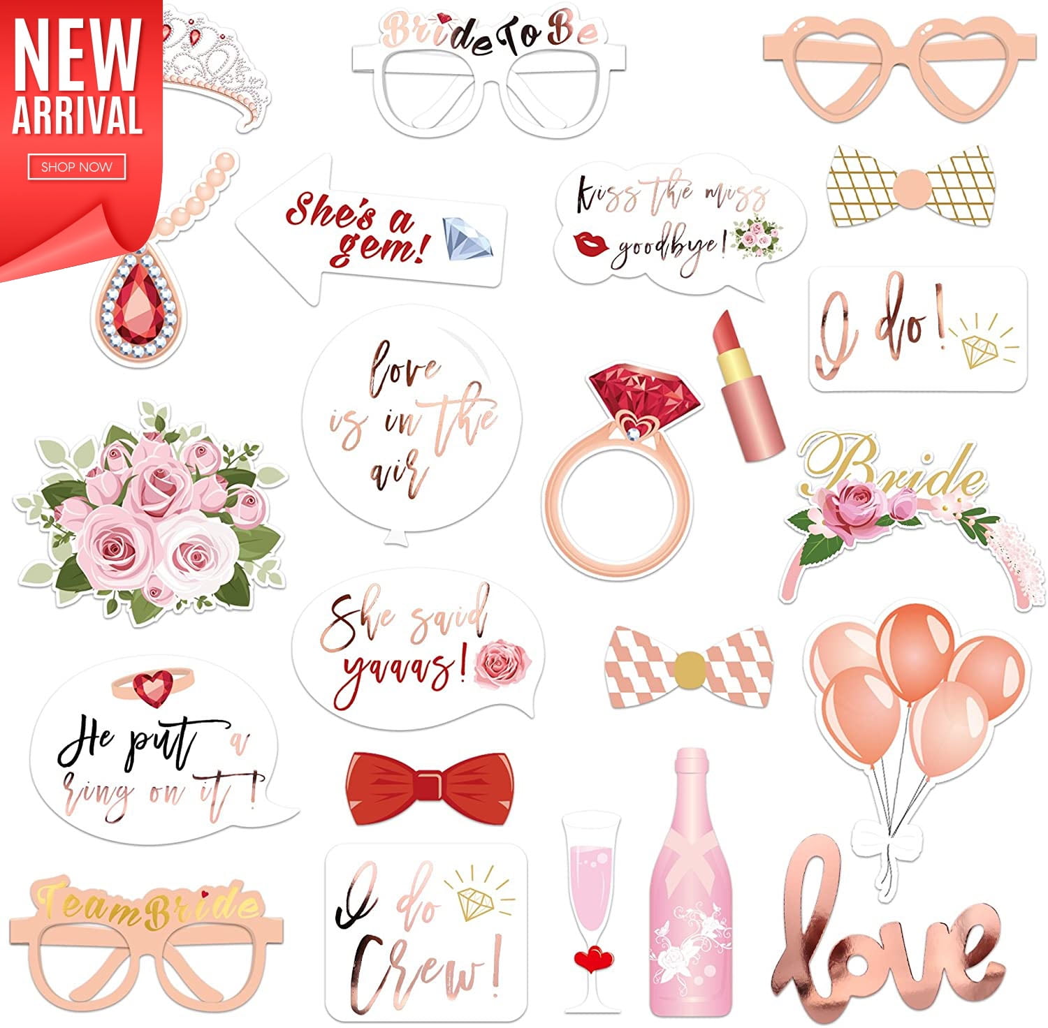 Wedding Bridal Shower Bachelorette Photo Booth Props with Stick and ...