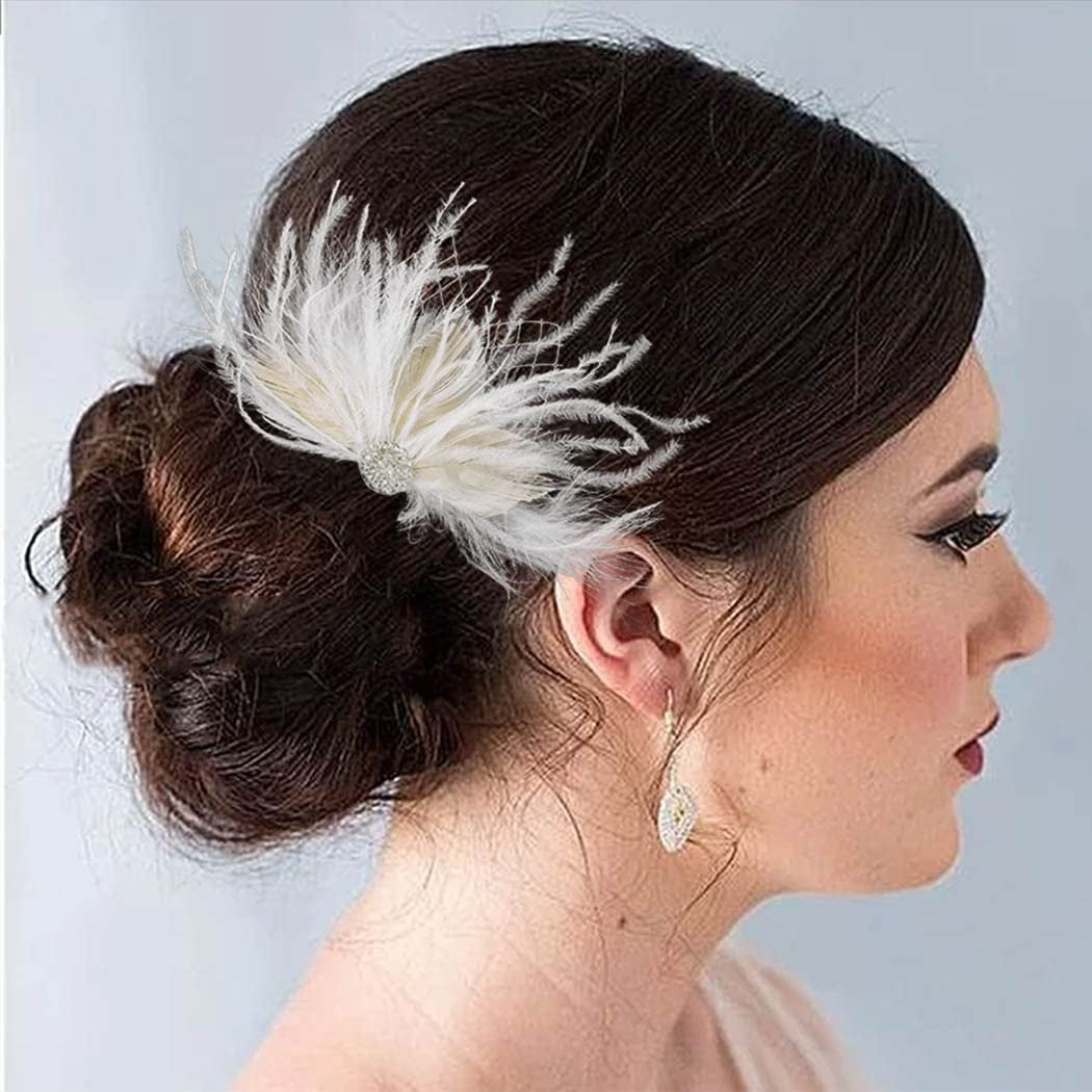 Wedding Bride Flapper Feather Hair Comb White Crystal Bridal 1920s Hair ...