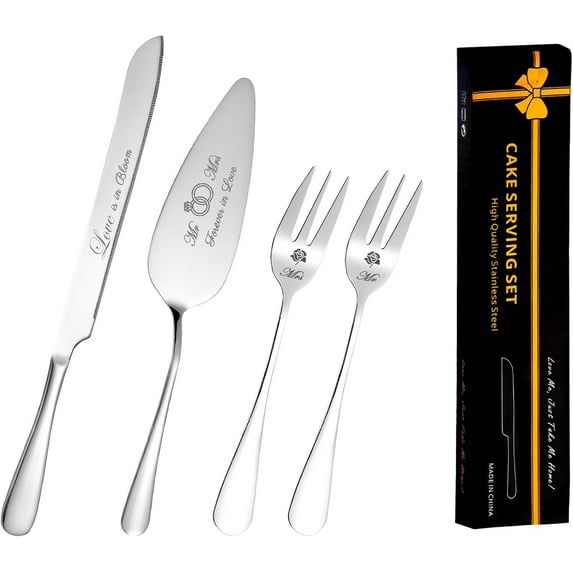 Wedding Cake Knife and Server Set, Silver Cake Cutting Set for Wedding ...
