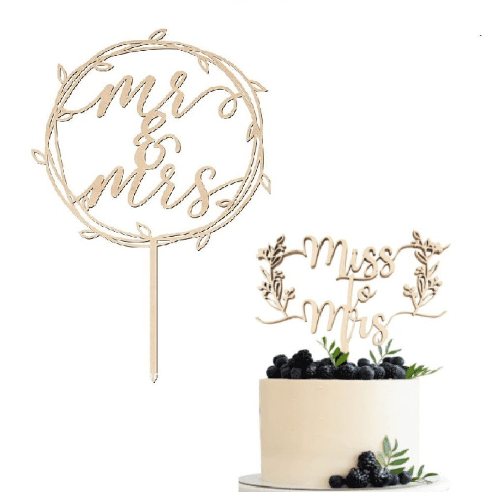 Wedding Cake Topper Miss to Mrs 2Pcs Wooden Personalized Cake Toppers ...