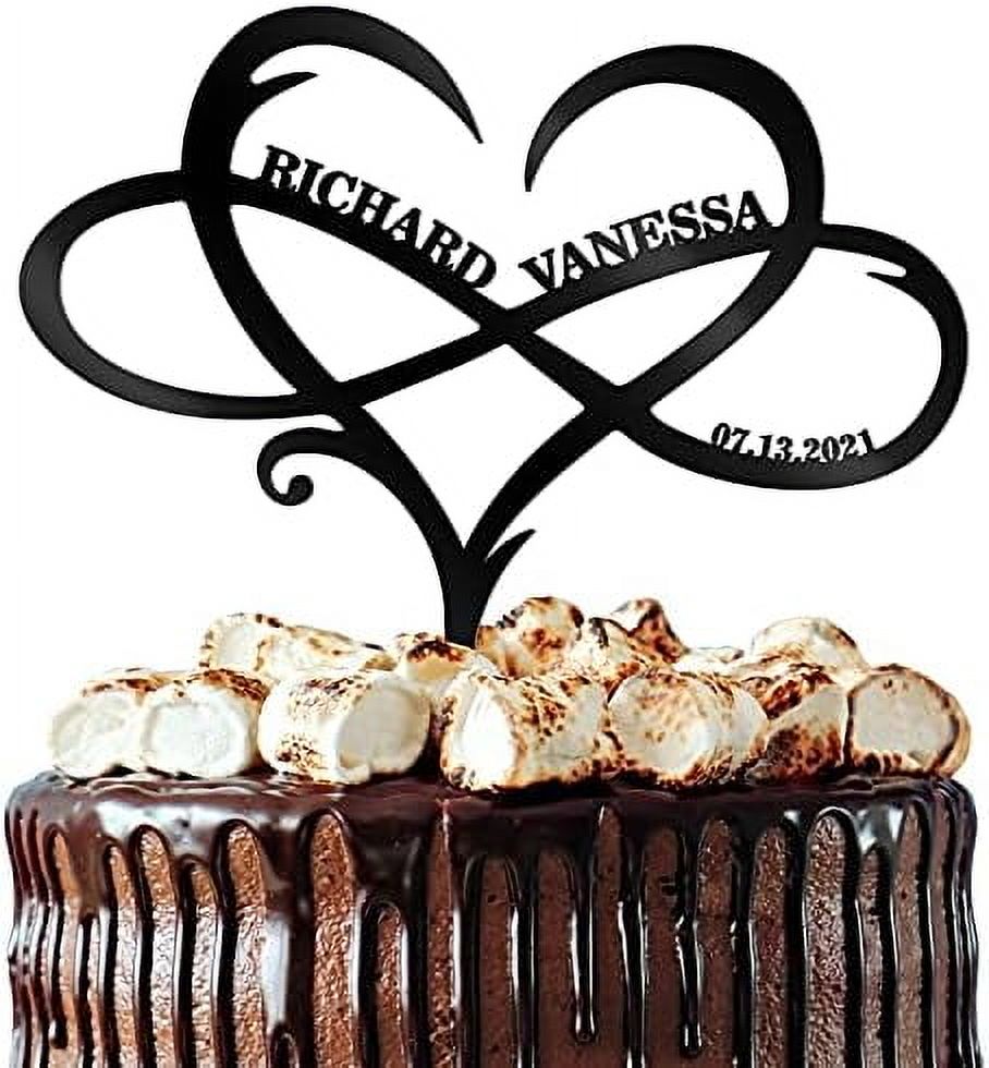 Wedding Cake Topper with Names & Date, 3 Solid Colors, Heart and ...