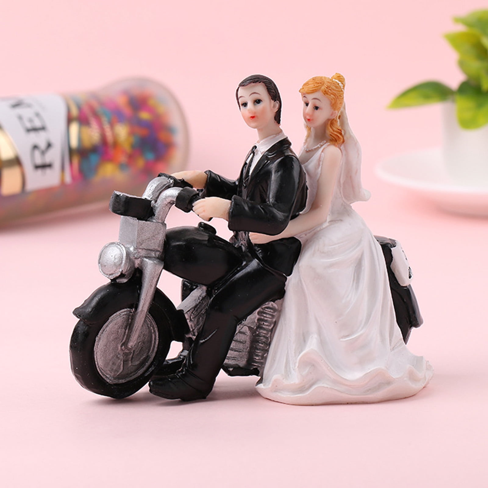 Wedding Cake Toppers - Bride Groom on Motorcycle Cake Topper Figurines ...