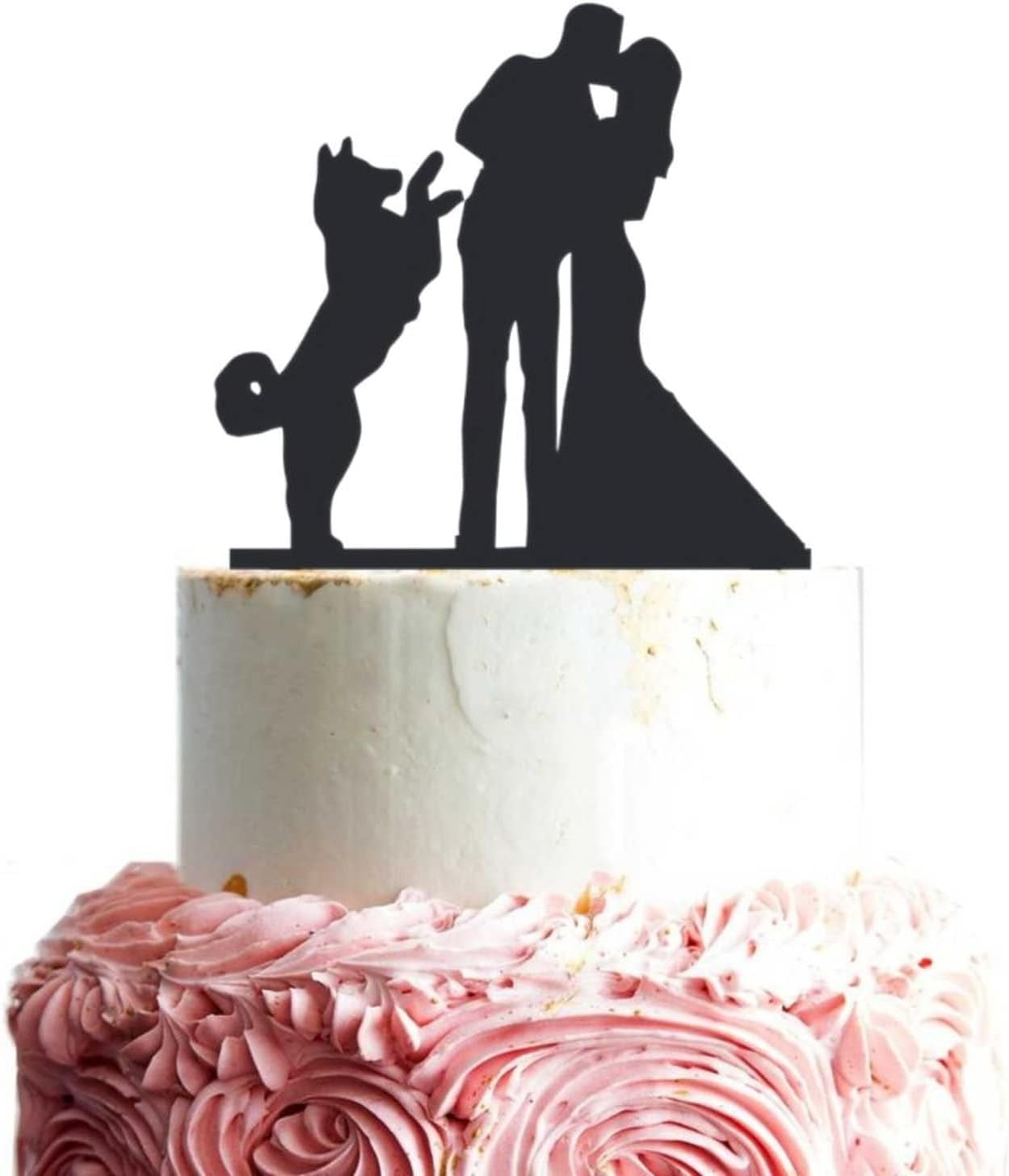 Wedding Cake Toppers Kissing Bride And Groom And Jumping Husky Dog ...