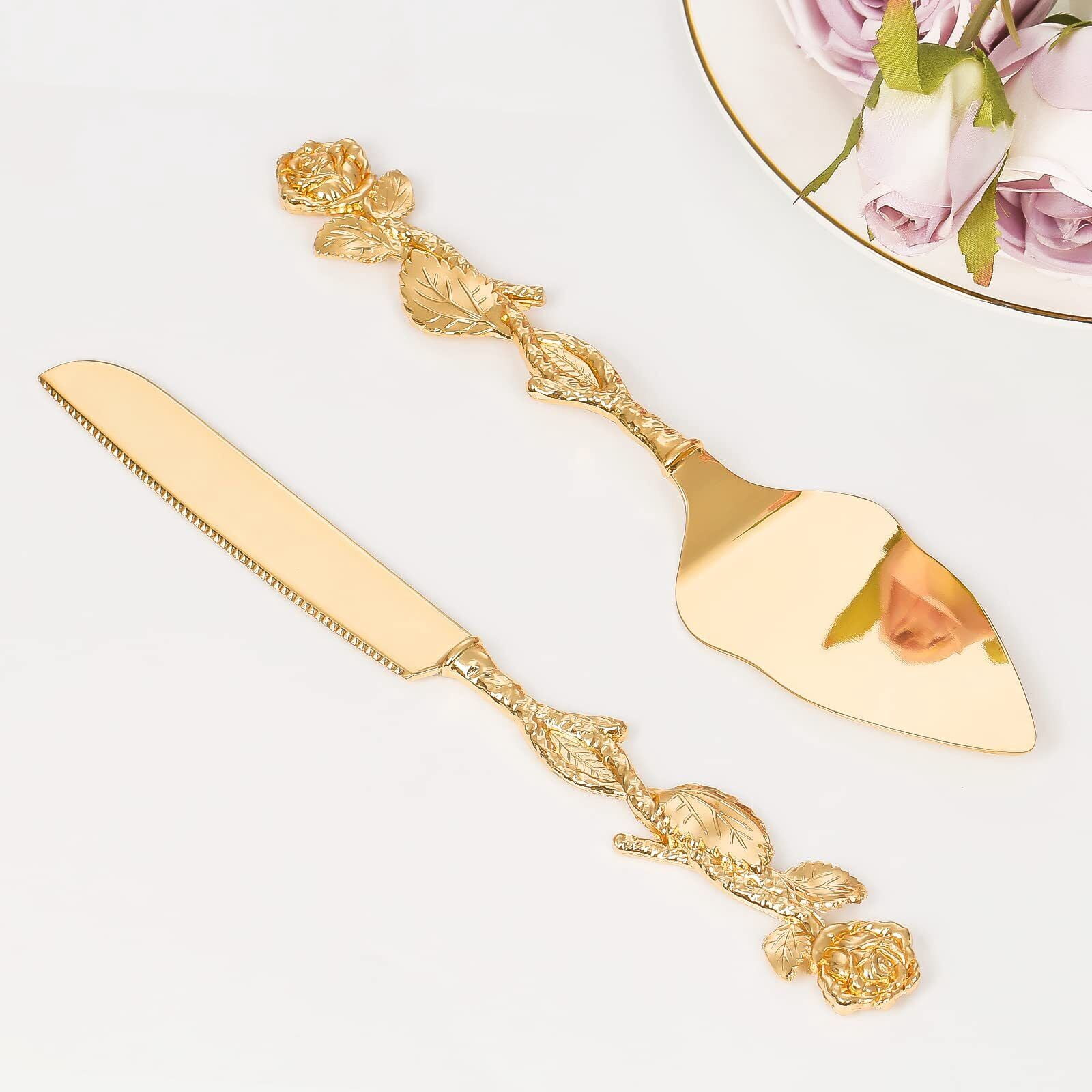 Wedding Cake and Server Set Gold Cake Cutting Set for Wedding Vintage ...