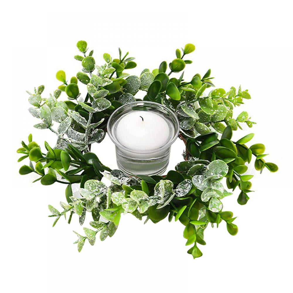 Wedding Candle Rings Eucalyptus Candle Ring Artificial Greenery Wreath ...