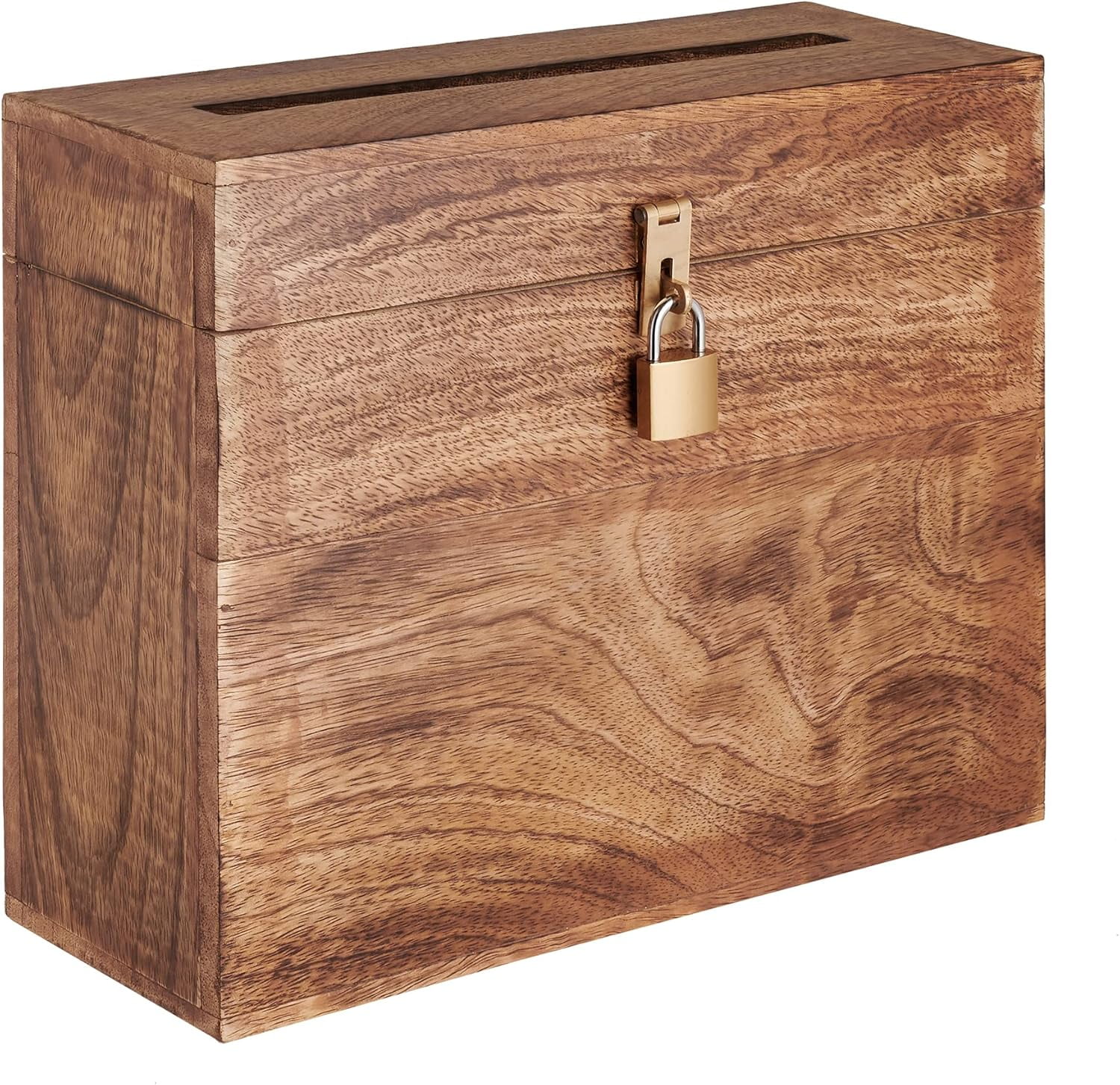 Wedding Card Box with Lock and Card Slit 12"X10"X4.5"- Distressed Gift ...