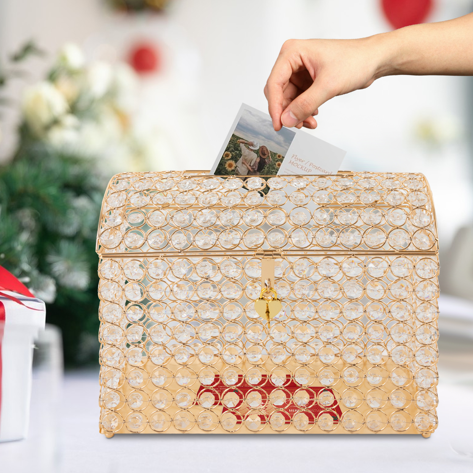 Wedding Card Box With Heart Lock, Modern Gold Wedding Card Box, Heart ...