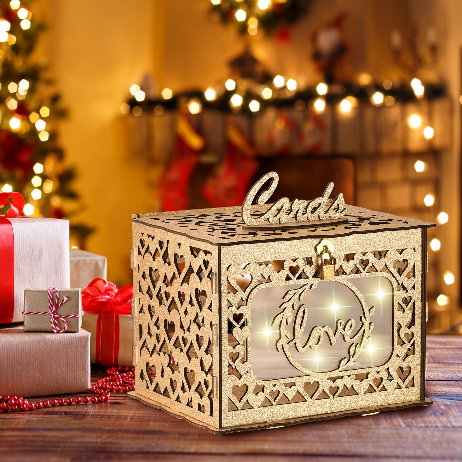 Wedding Card Box with Lock, Wooden Gift Card Box with Card Sign for ...