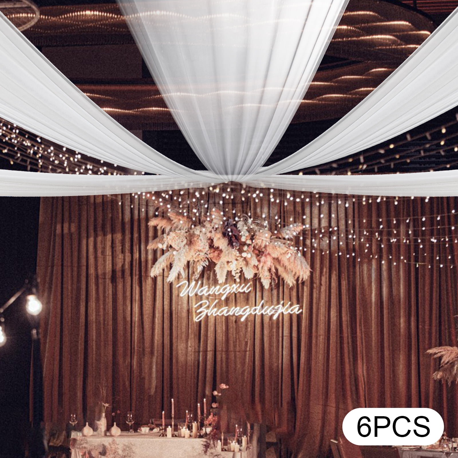 Wedding Ceiling Drapes, 6 Panels 5ftx15ft Chiffon Fabric Drapery ...