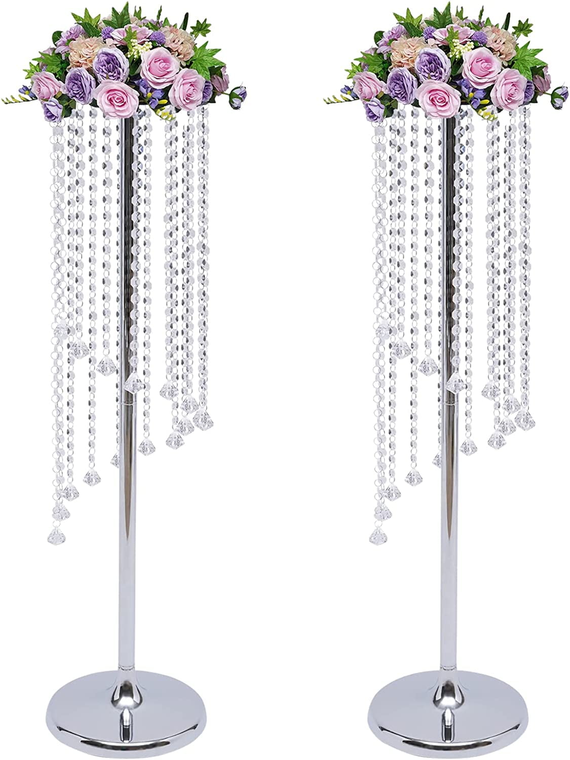 Elegant 35.4in Tall Crystal Flower Stand, Metal Vase, 2 Pcs Silver ...