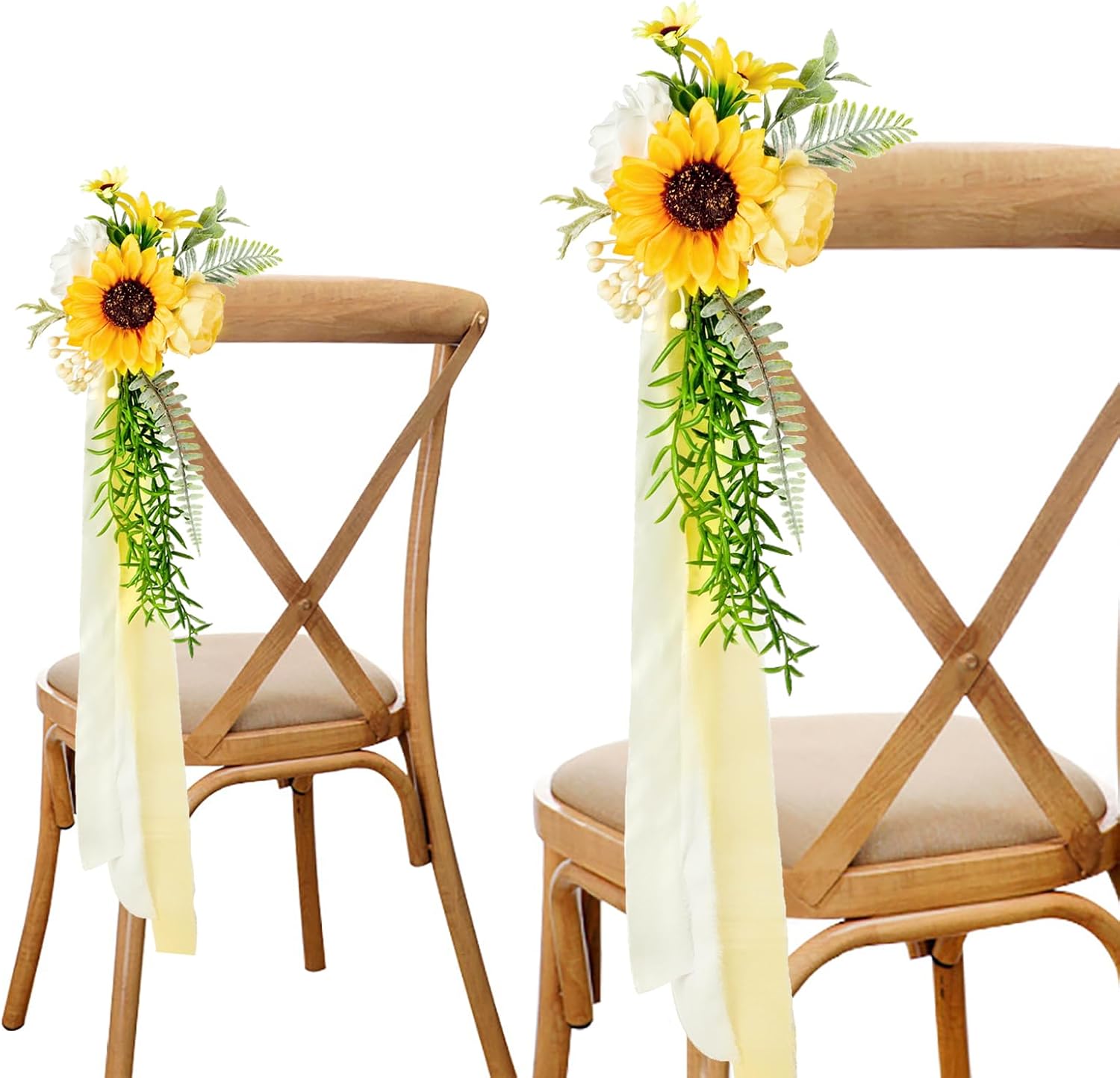 Wedding Chair Decorations Set of 6, Artificial Sunflower Aisle Decor ...