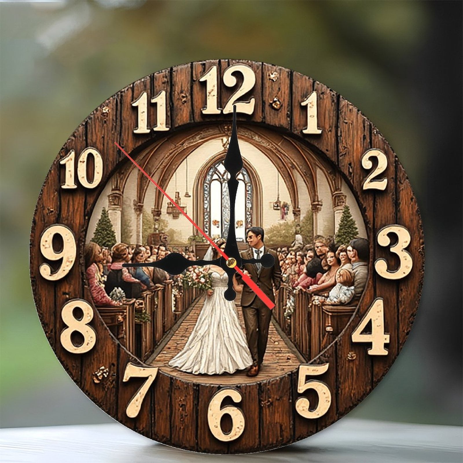 Wedding Church Wooden Wall Clock Rustic Farmhouse Decor 10-Inch Silent ...