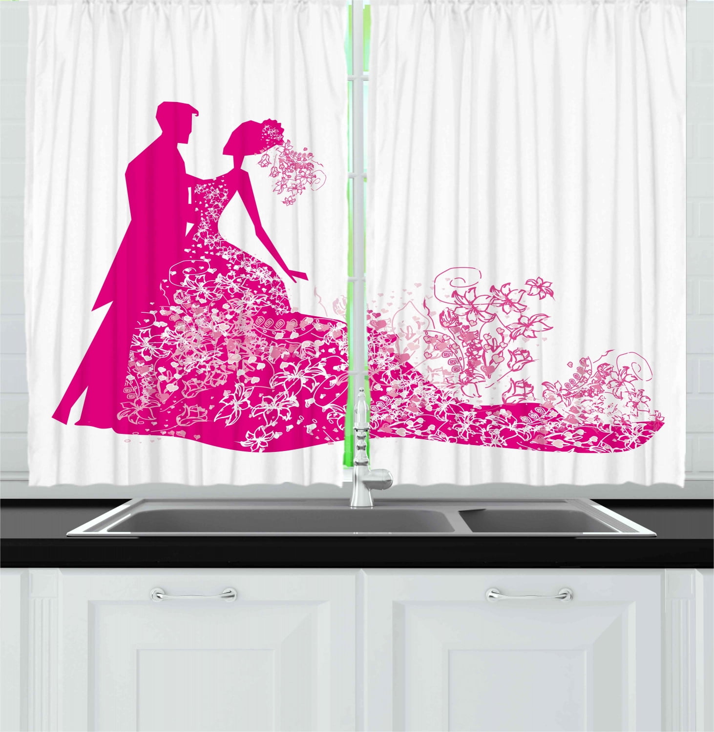 Wedding Curtains 2 Panels Set, Celebration Dancing Couple Vibrant Color ...