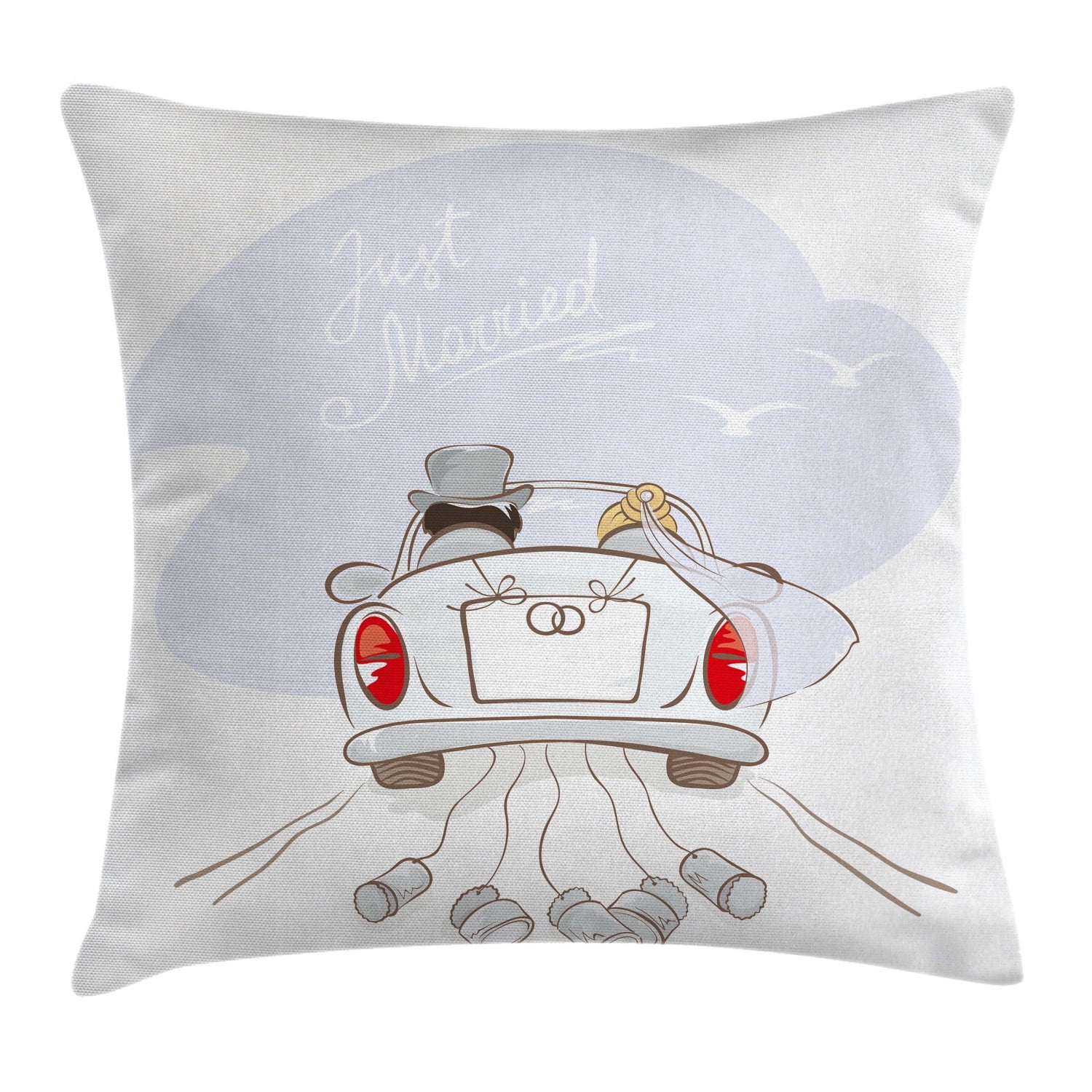Wedding Decorations Throw Pillow Cushion Cover, Just Married Retro Hand ...