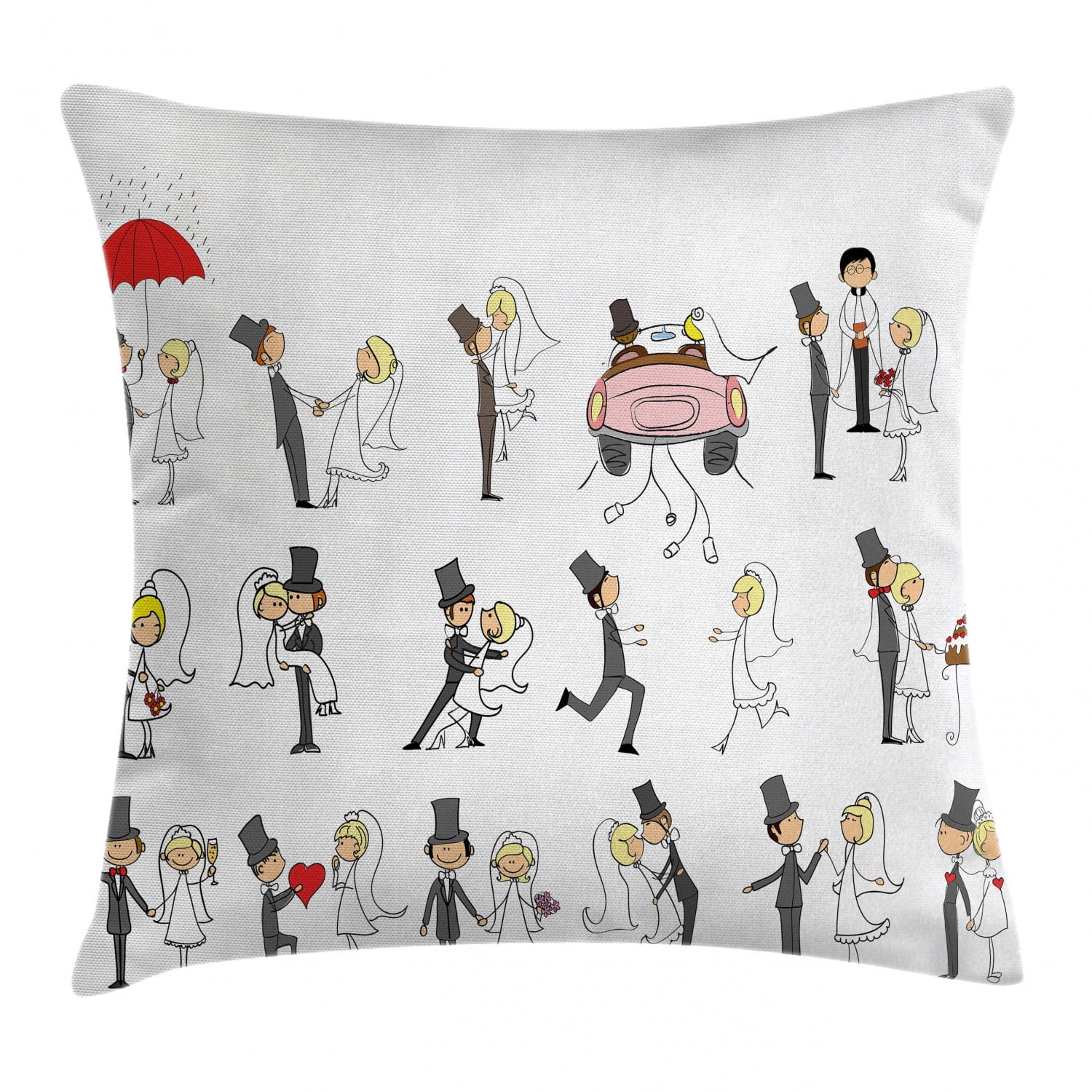 Wedding Decorations Throw Pillow Cushion Cover, Set of Wedding Themed ...