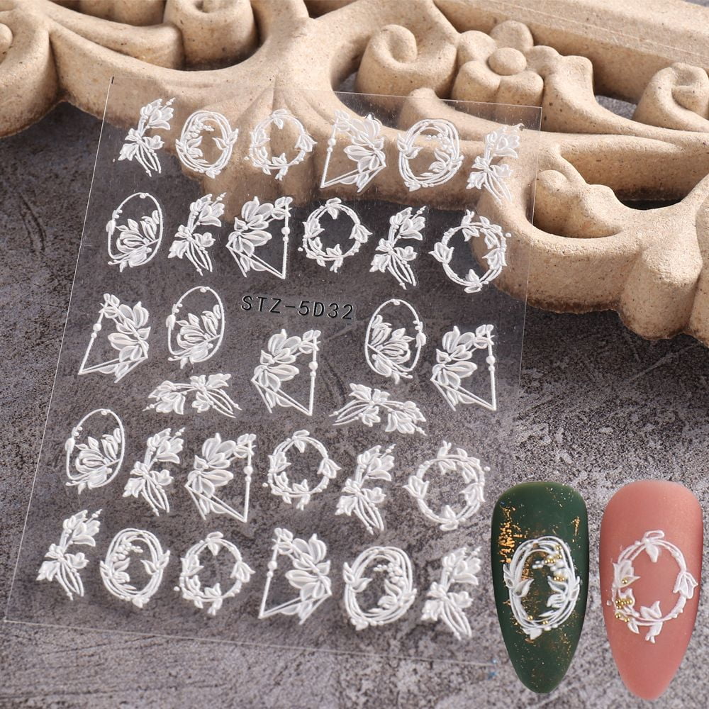 Wedding Design Summer Slider Decals Acrylic 5D Nail Stickers Embossed ...