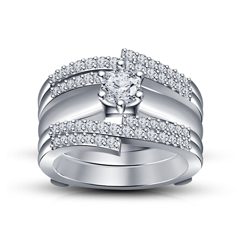 Wedding Diamond Bridal Ring Set, Enhancer Band Ring With Solitaire ...
