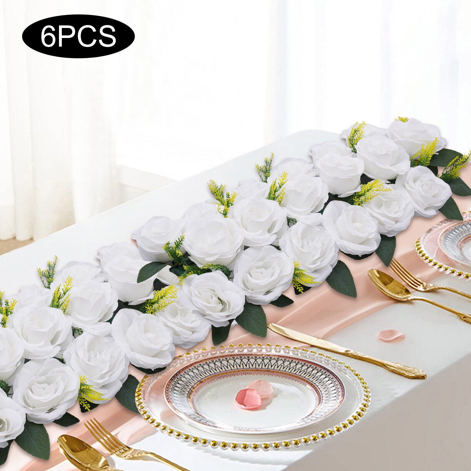 Wedding Dining Table Flower Centerpiece 6Pcs Artificial Rose Flower ...