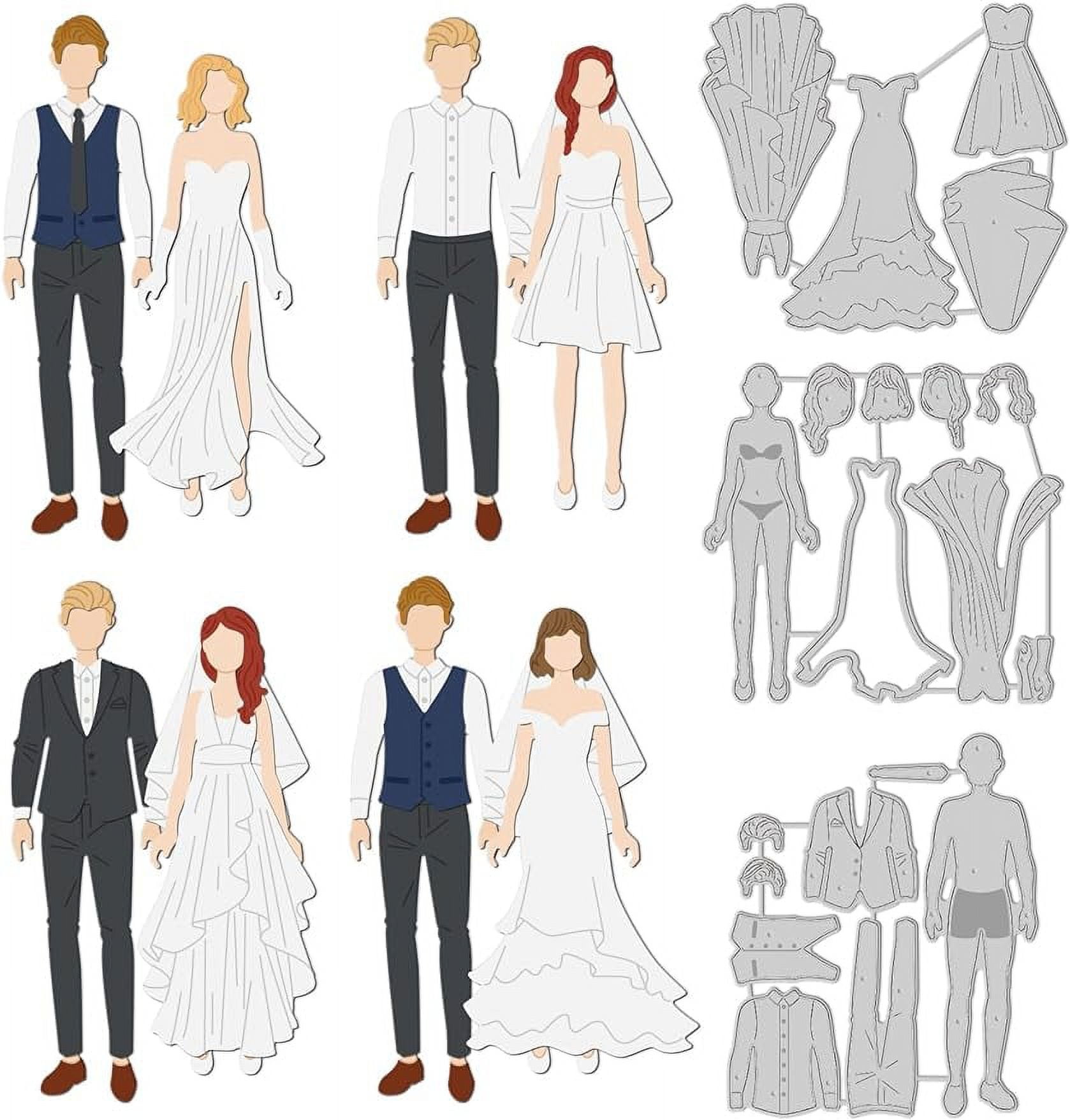 Wedding Dress Up Cut Dies Married Couple Cutting Dies Elegant Bride and ...