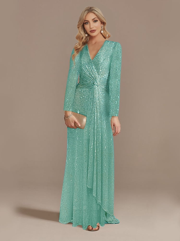 Wedding Dress Wedding Guest Dresses for Women Long-Sleeved V-Neck ...