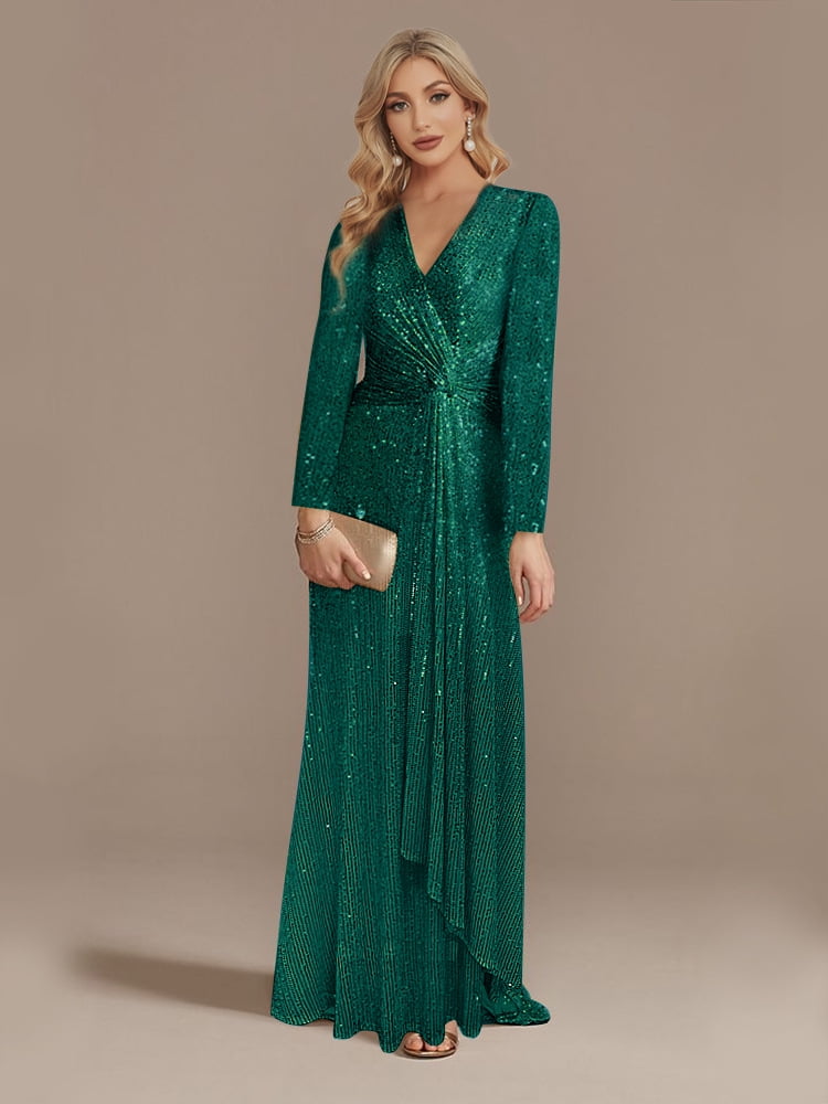 Wedding Dress Wedding Guest Dresses for Women Long-Sleeved V-Neck ...