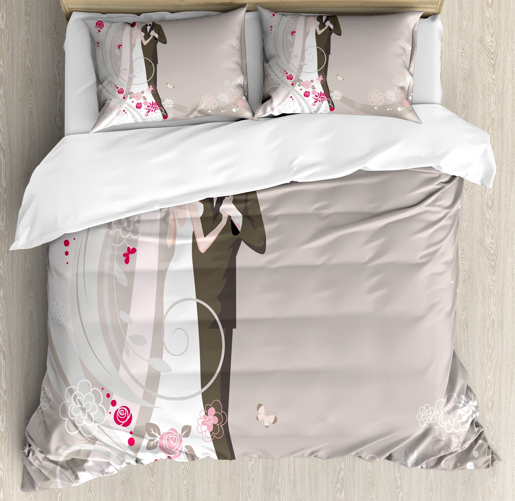 Wedding Duvet Cover Set, Abstract Wedding Ceremony Floral Ornament ...