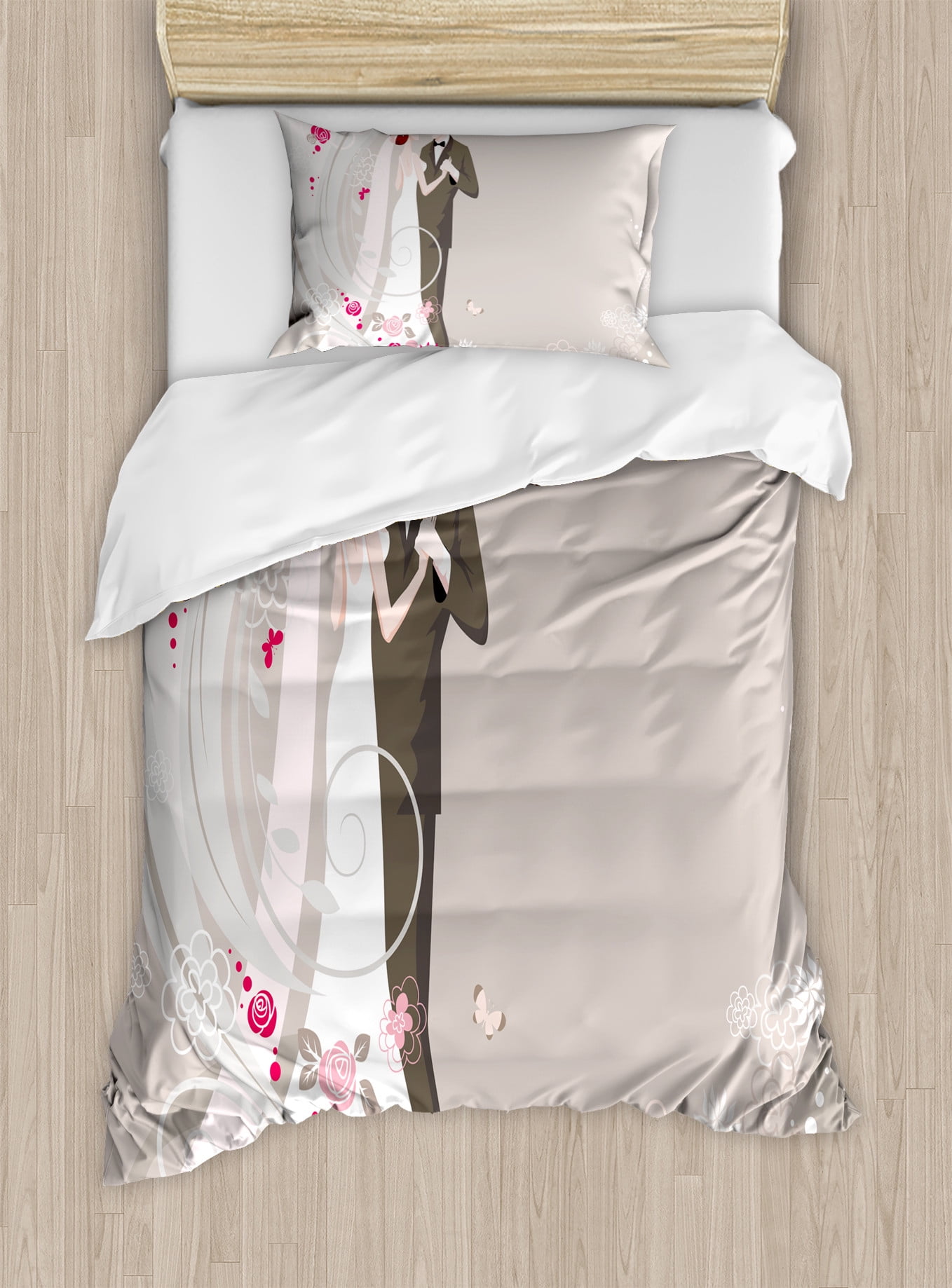 Wedding Duvet Cover Set, Abstract Wedding Ceremony Floral Ornament ...