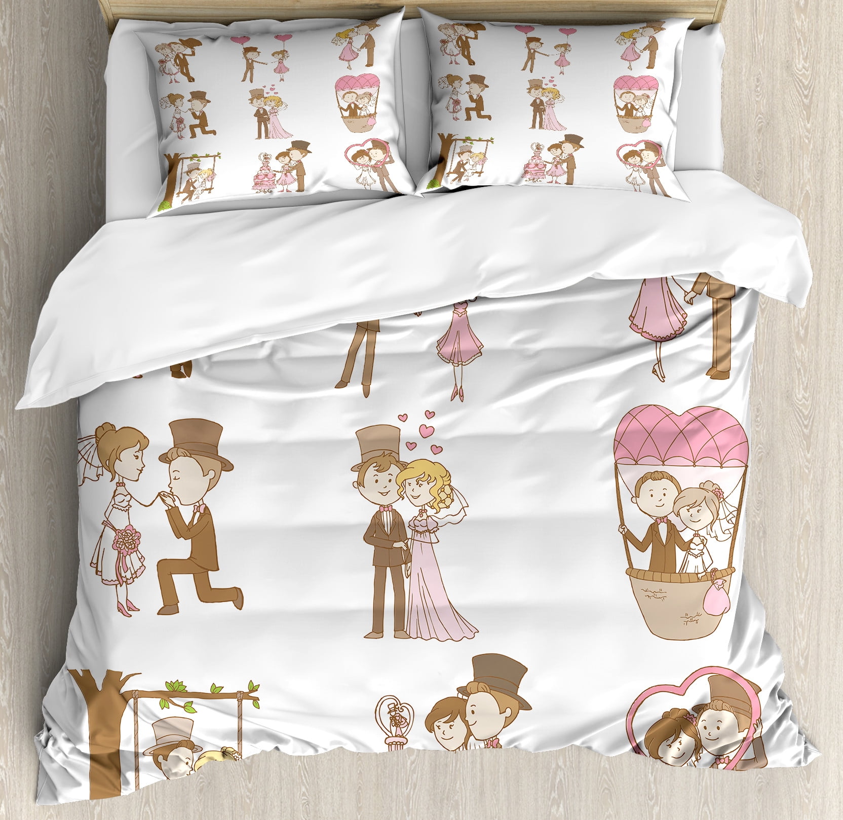 Wedding Duvet Cover Set, Wedding Doodle Set Bride and Groom Romantic ...