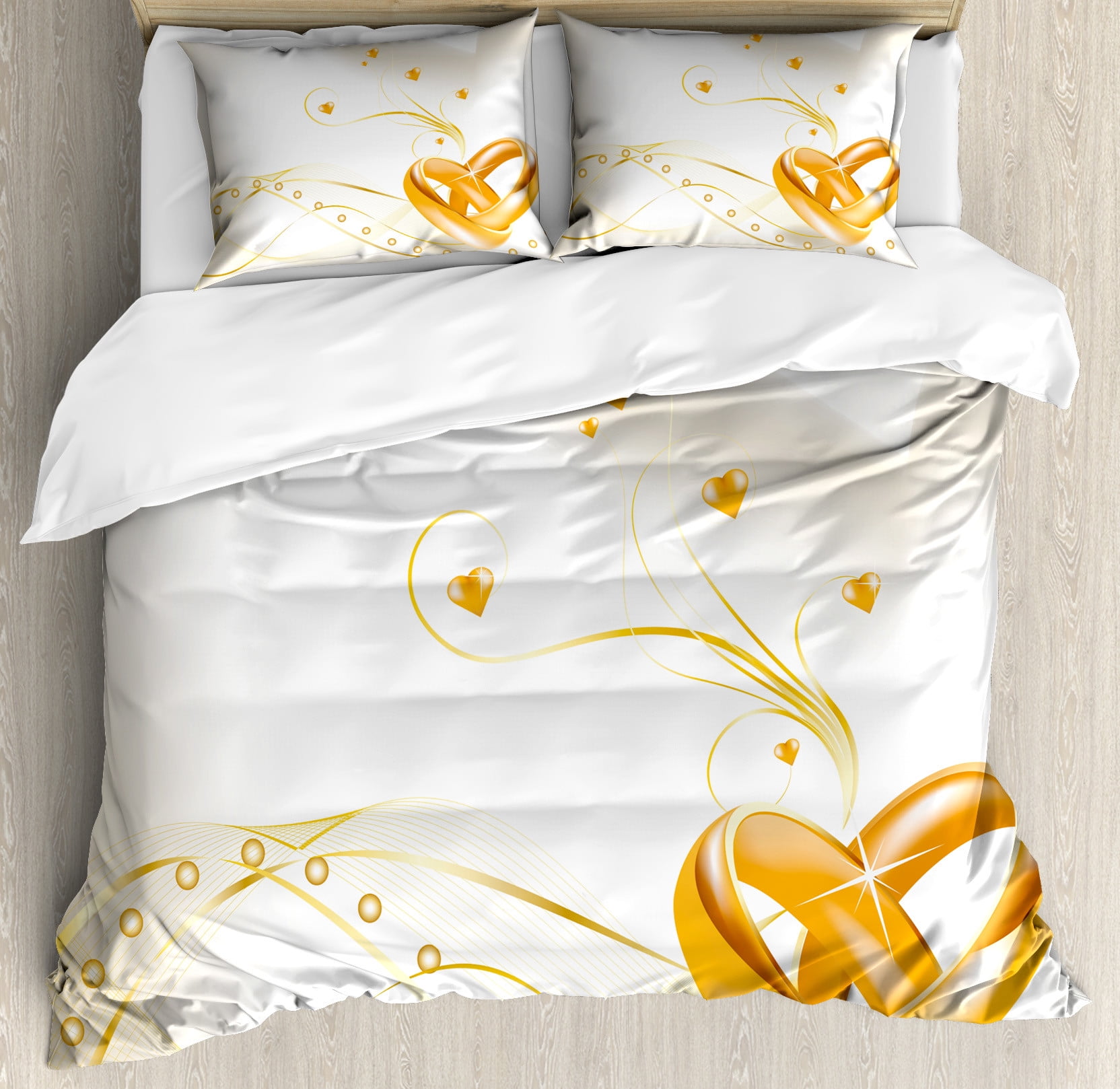 Wedding Duvet Cover Set, Wedding Rings Entangled in Shape of Heart 3D ...