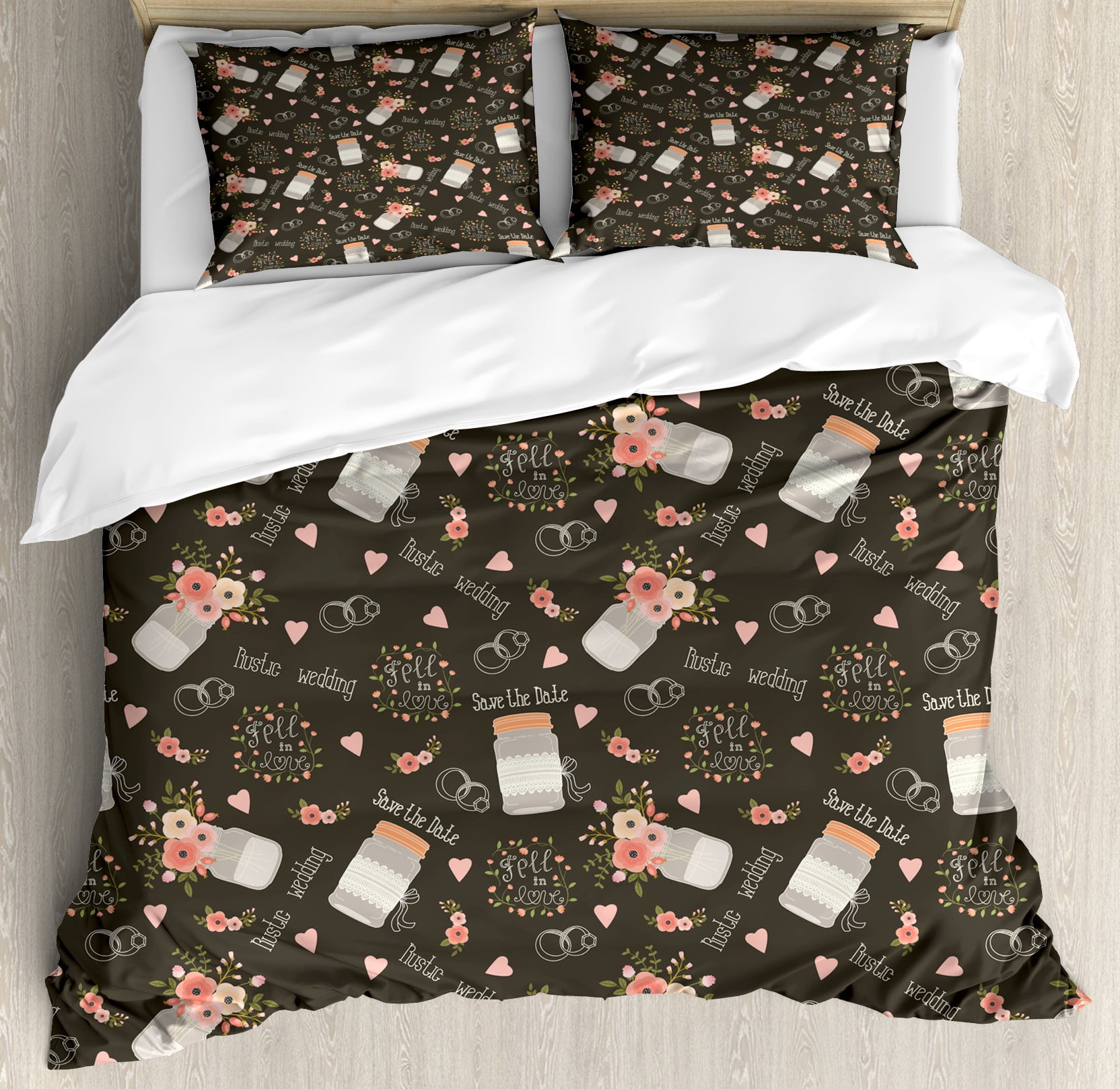 Wedding Duvet Cover Set, Save the Date Themed Signs Flowers in Jars ...
