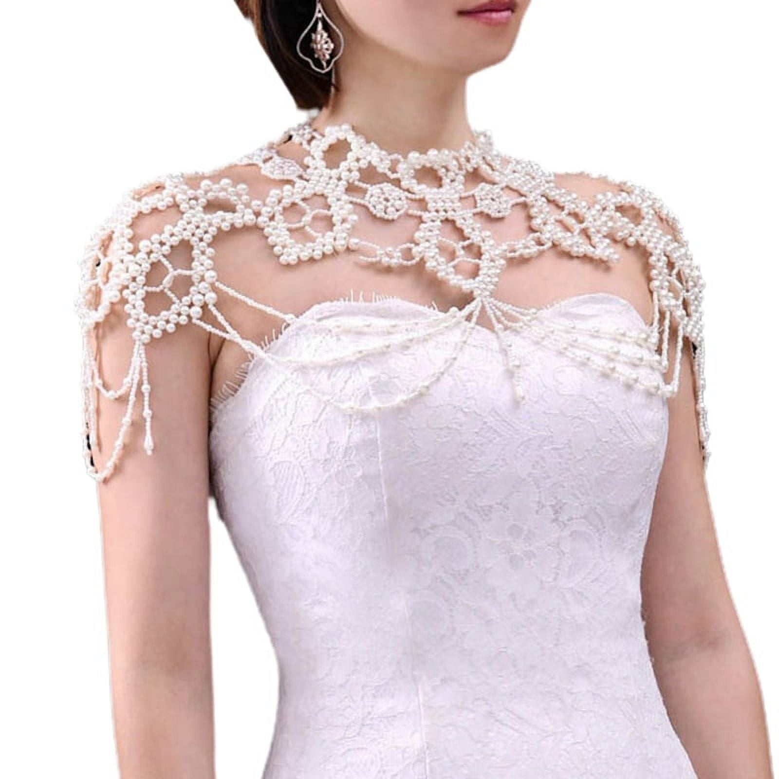 Wedding Faux Pearl Bib Choker Necklace Jewelry Beading Body Chain Shawl ...