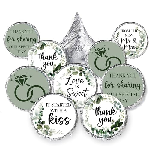 Wedding Favor Stickers, Sage Green Wedding Chocolate Kisses Candy ...