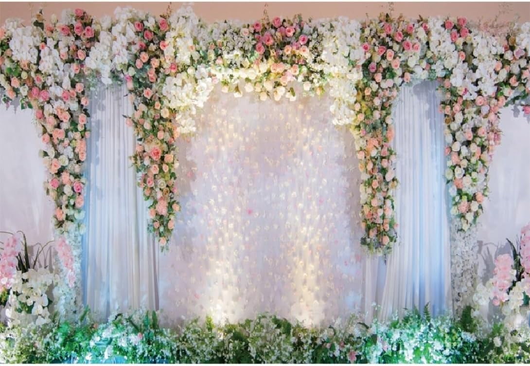 Wedding Floral Backdrop Romantic Pink White Rose Flowers Wedding Hall ...