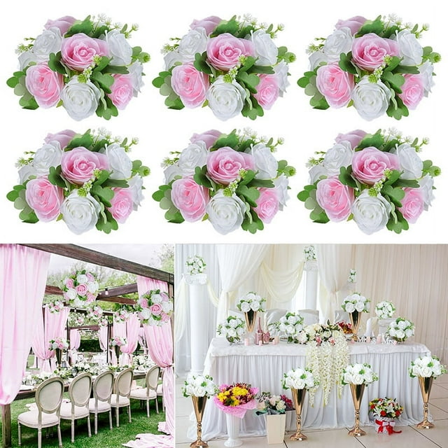 Wedding Flower Balls for Centerpieces 6pcs Pink Rose Artificial Flowers ...