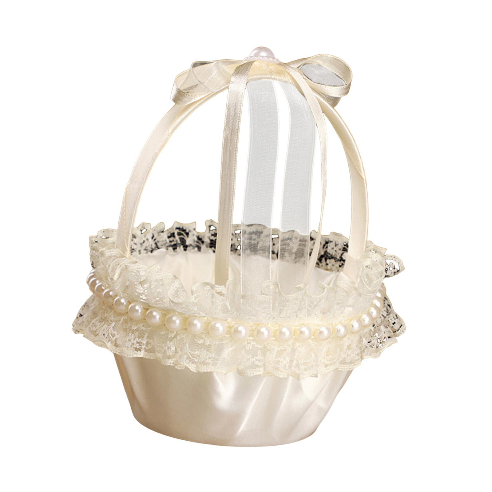 Wedding Flower Baskets Romantic Decorated with Lace Satin Love Symbol ...