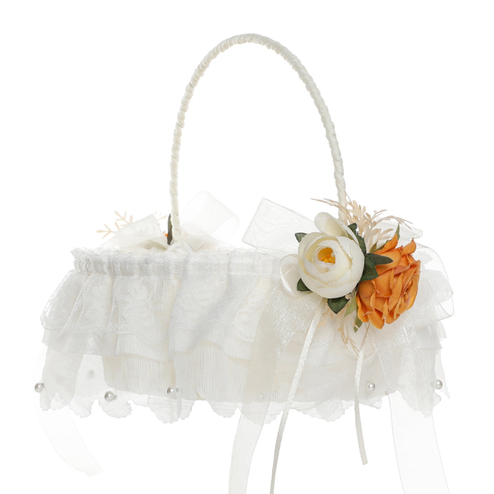 Wedding Flower Baskets for Girls,Hand-held Lace Romantic White Flower ...