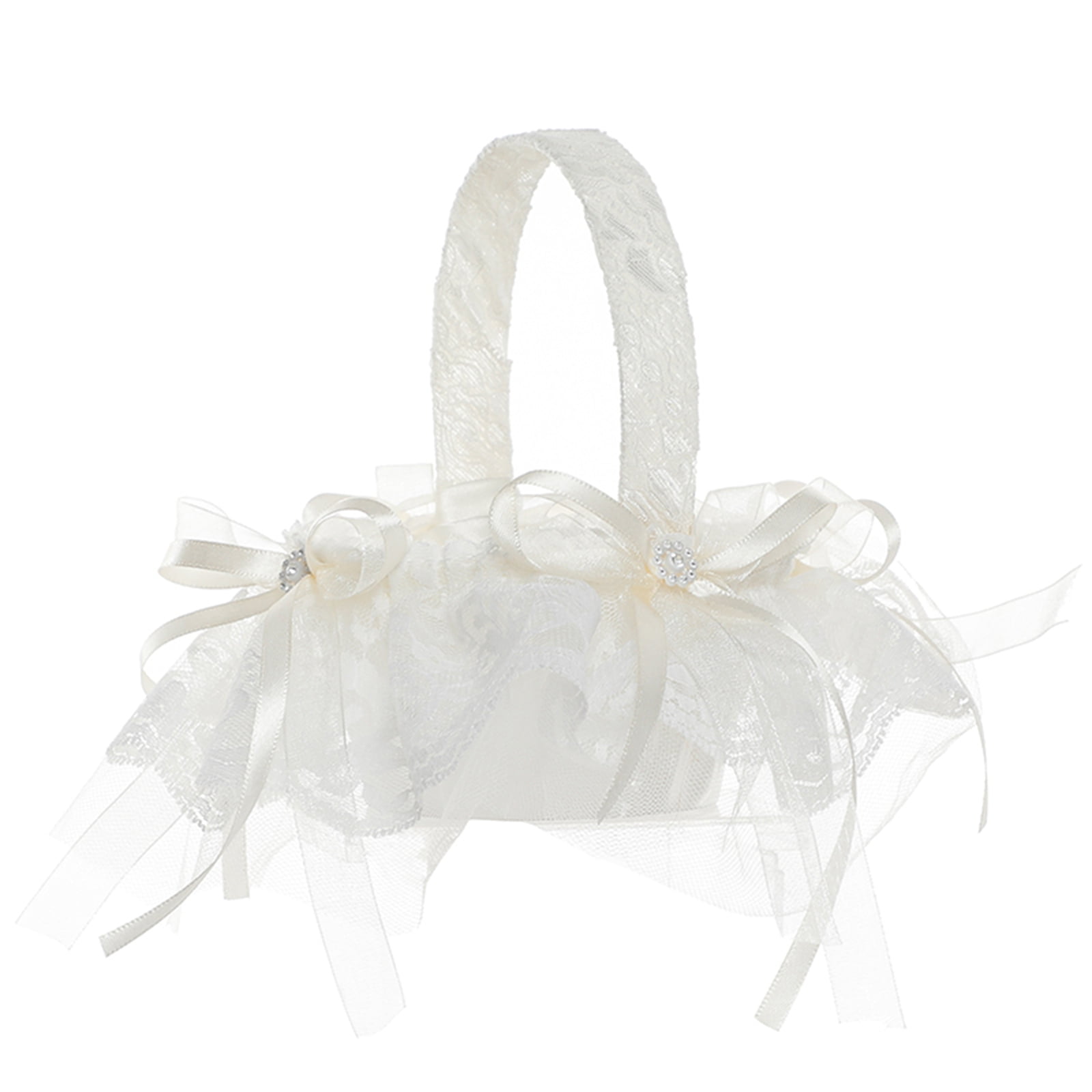 Wedding Flower Baskets for Girls,Hand-held Lace Romantic White Flower ...