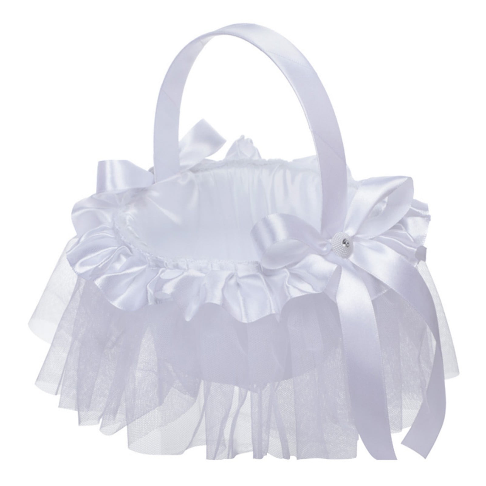 Wedding Flower Girl Basket Satin Flower Basketshandwoven Small Flower Basket With Pearl Handle