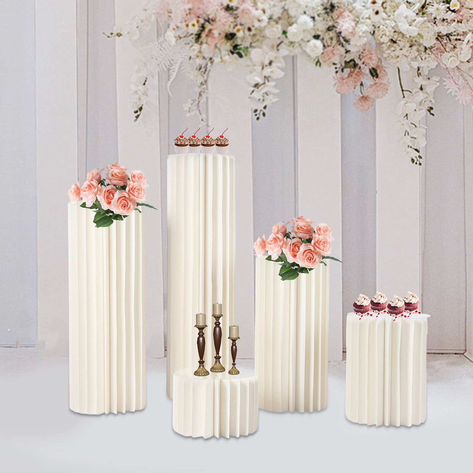Wedding Flower Stands, Cylindrical Paper Design with 0.08in PVC Tops, 5 ...
