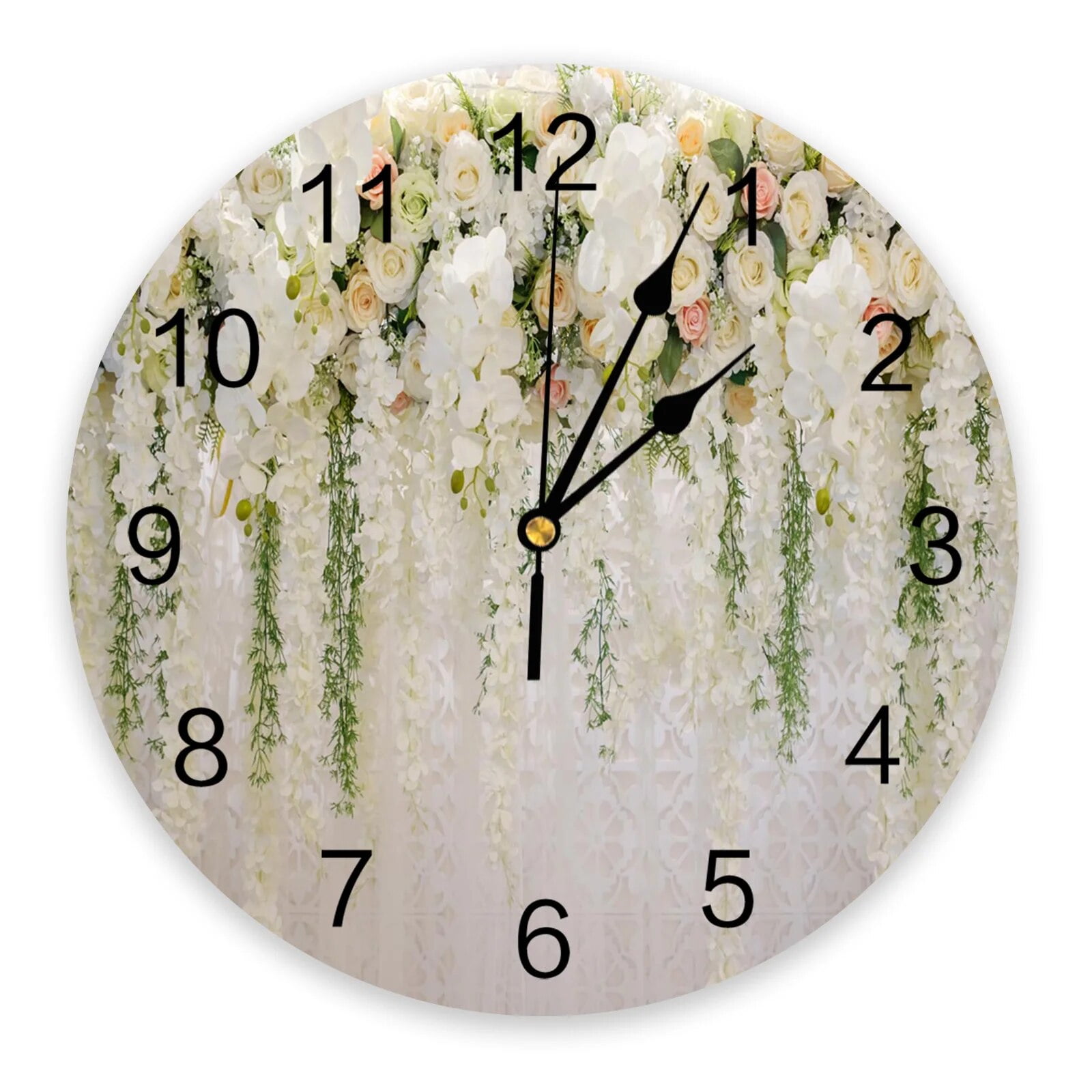 Wedding Flowers Rose PVC Wall Clock Modern Design Living Room ...