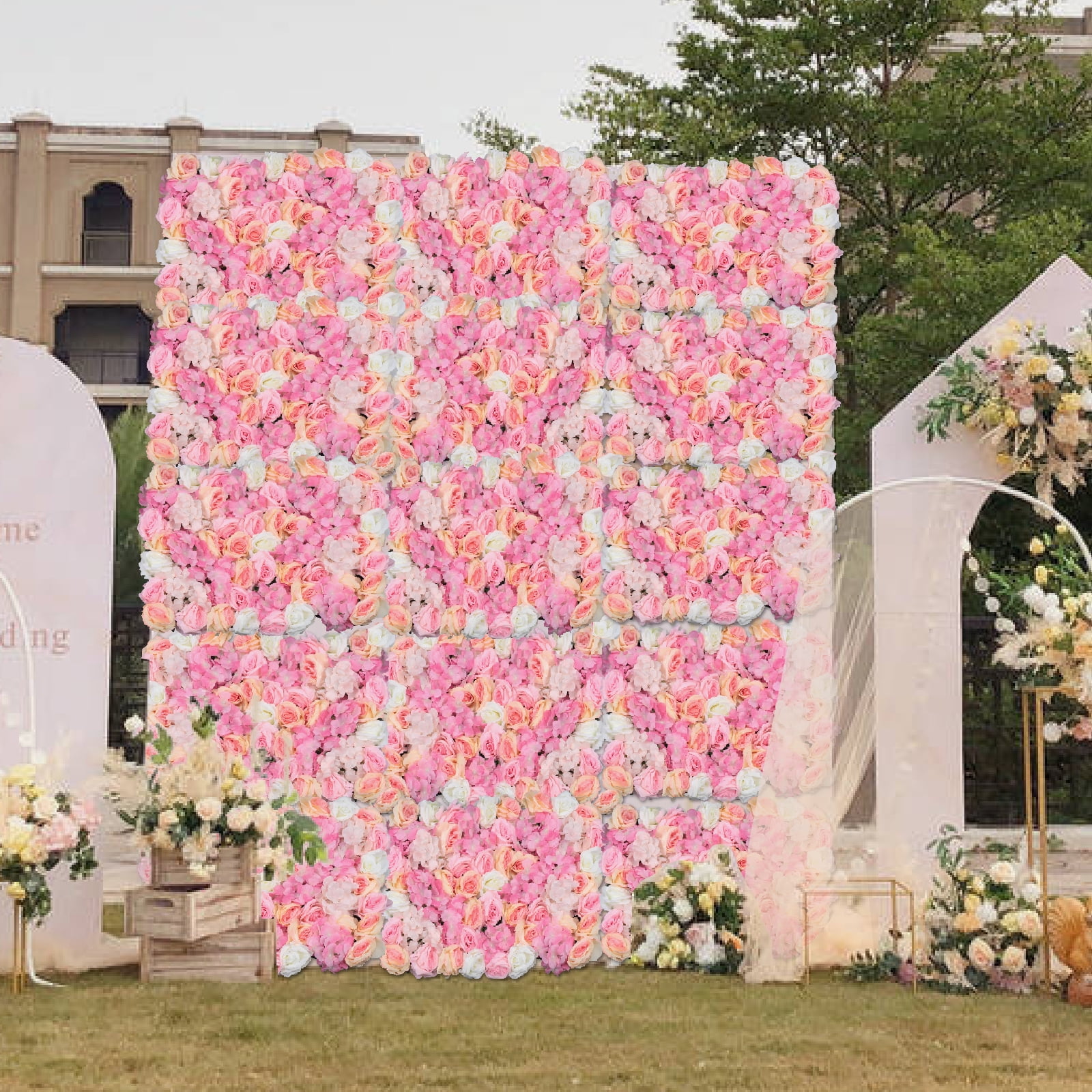 Wedding Flowers Wall Panel, 4 PCS Artificial Silk Rose Flowers Panel ...