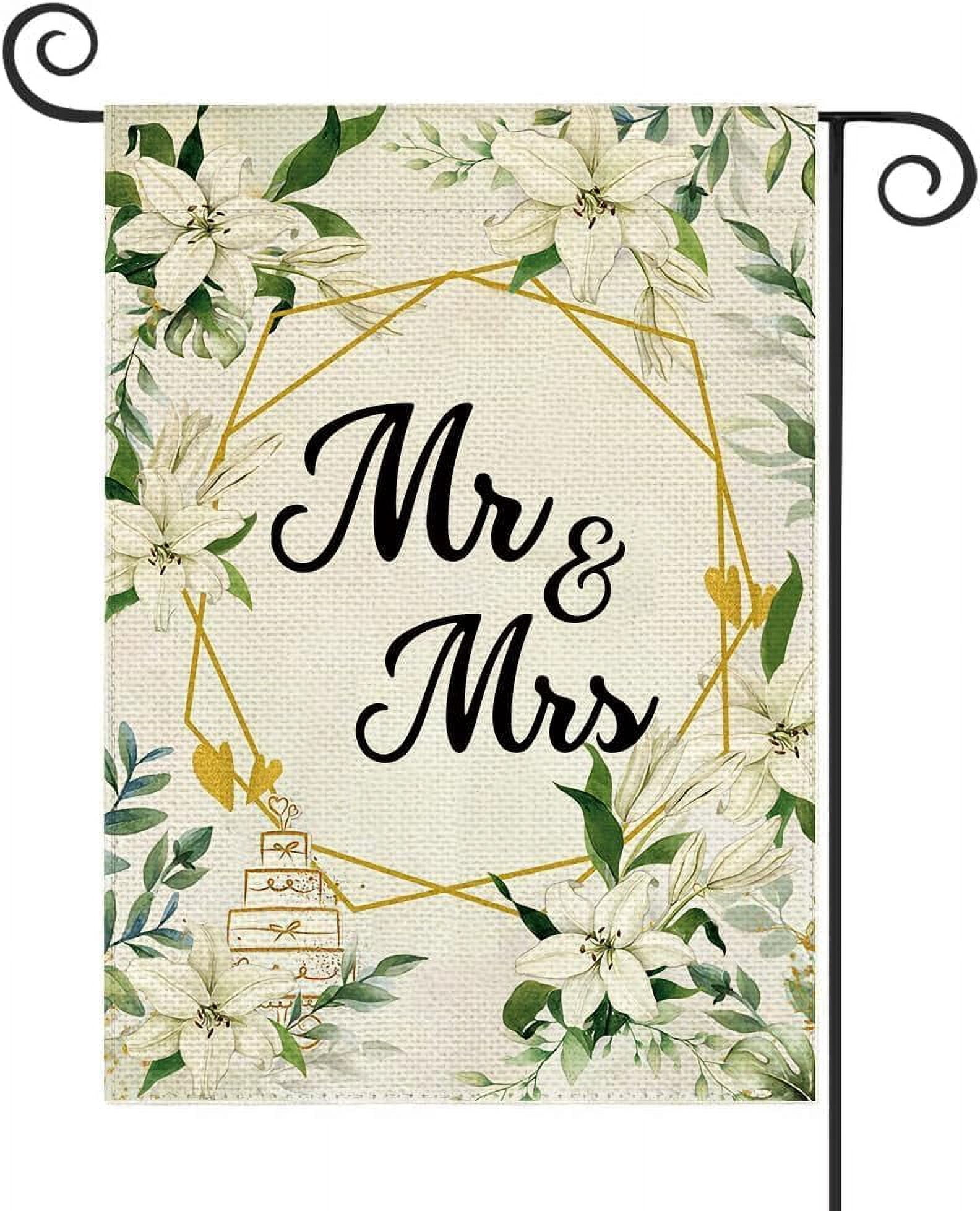 Wedding Garden Flag 12x18 inch Double Sided Floral Mr.& Mrs Married ...